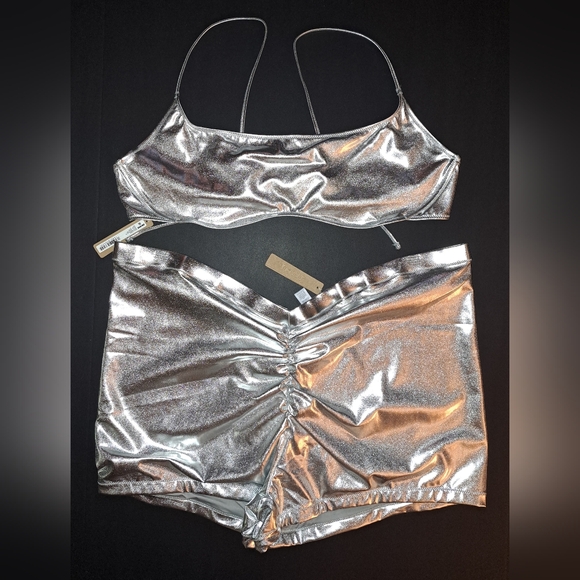 SKIMS | Swim | Skims 2 Piece Metallic Nickel Silver Swim V Shorts ...